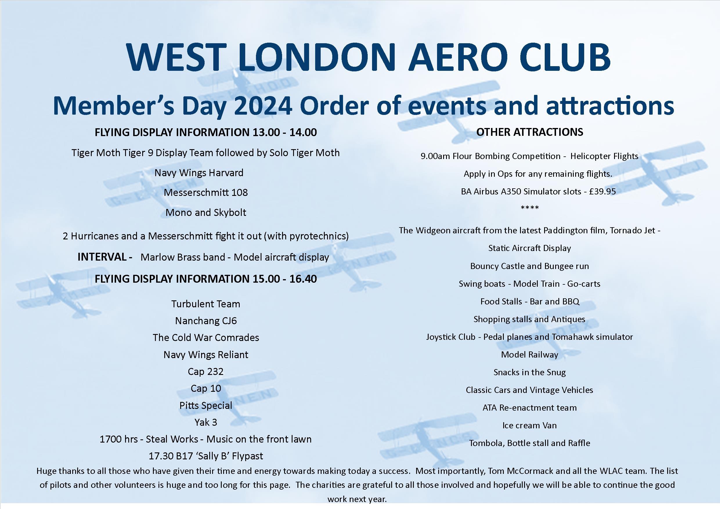 Members Day Events And Flying Programme - West London Aero Club
